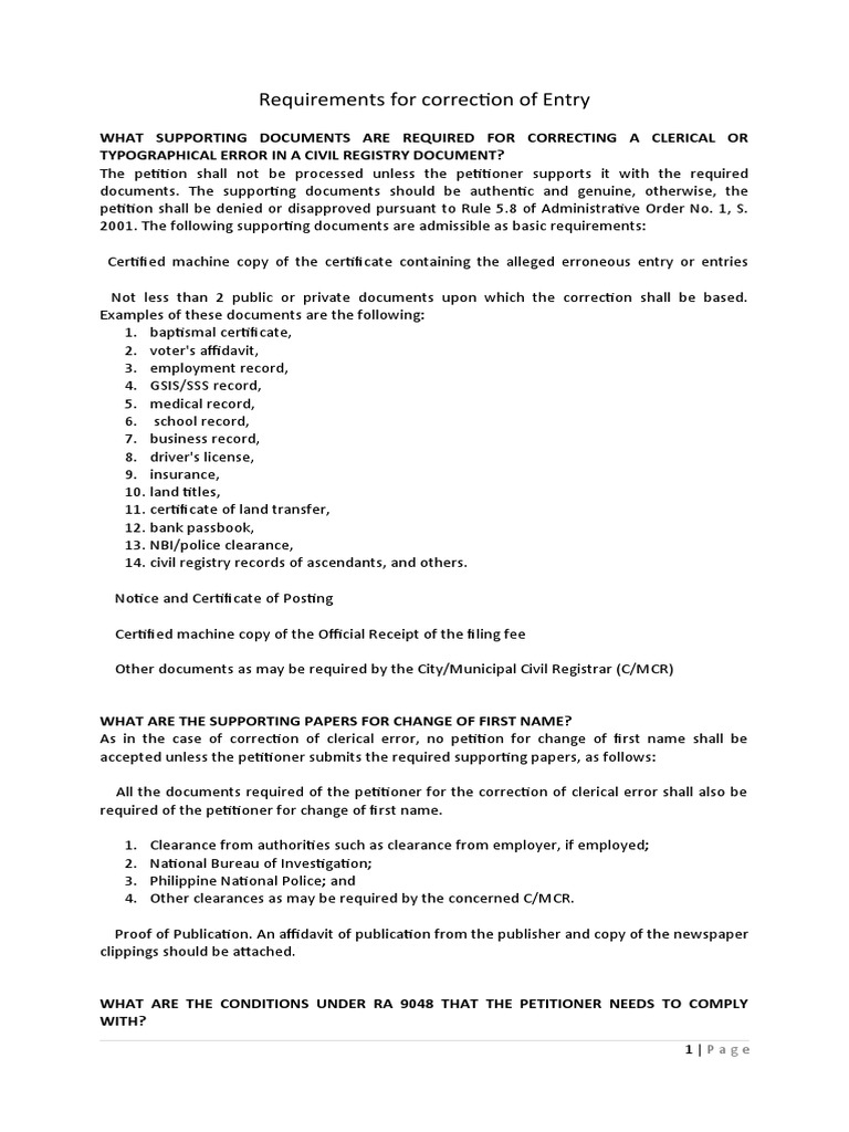 Requirements For Correction of Entry | PDF | Common Law | Government