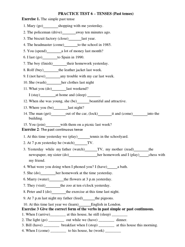 Practice Test 6 - Tenses (Past) | PDF