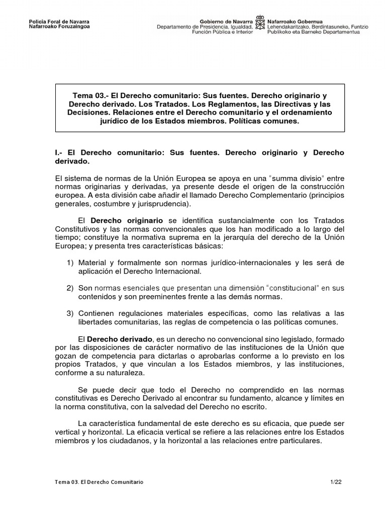 Tema 7. El Derecho Comunitario | PDF | Ley de la Unión Europea | Unión ...