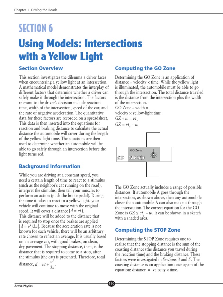 Using Models: Intersections With A Yellow Light: Section 6 | PDF ...