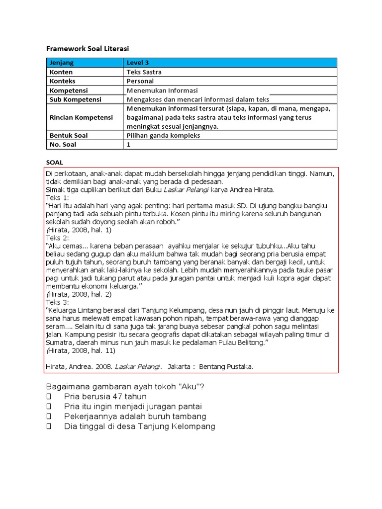 Contoh Framework Soal Literasi | PDF | Filsafat | Fiksi Umum