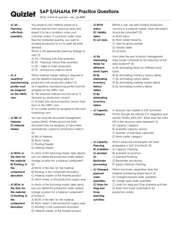 SAP S4HANA DTS Practice Questions | PDF | Inventory | Cloud Computing