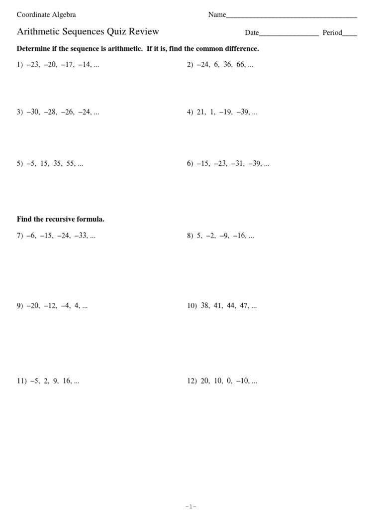 Arithmetic Sequences Quiz Review | PDF | Mathematics | Mathematical ...
