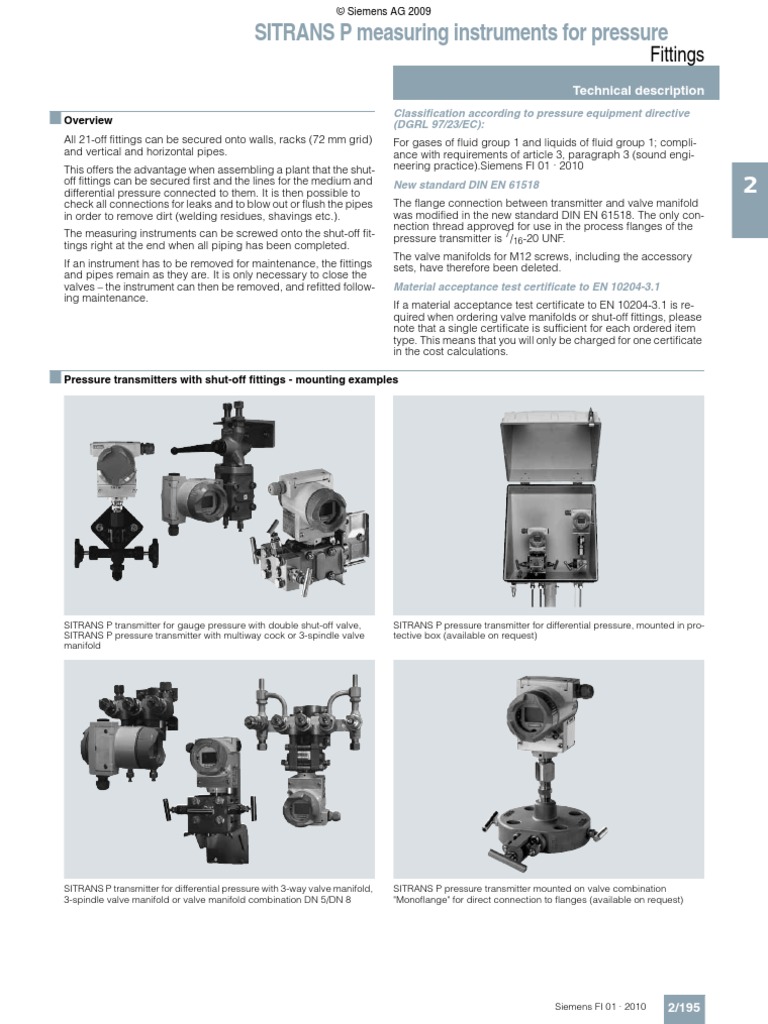 SITRANS P Measuring Instruments For Pressure: Fittings | PDF | Pipe (Fluid Conveyance ...