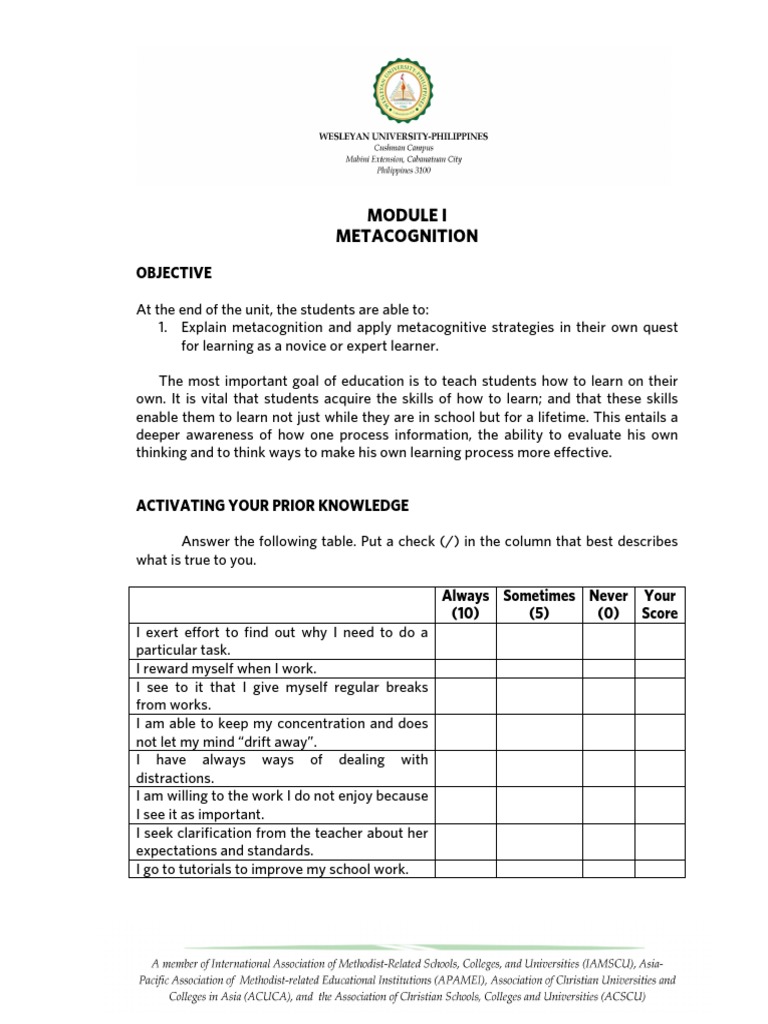 Metacognitive Skills for Student Success | PDF | Metacognition | Learning