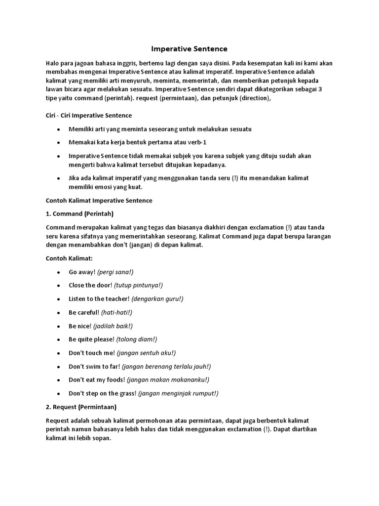 Imperative Sentence | PDF