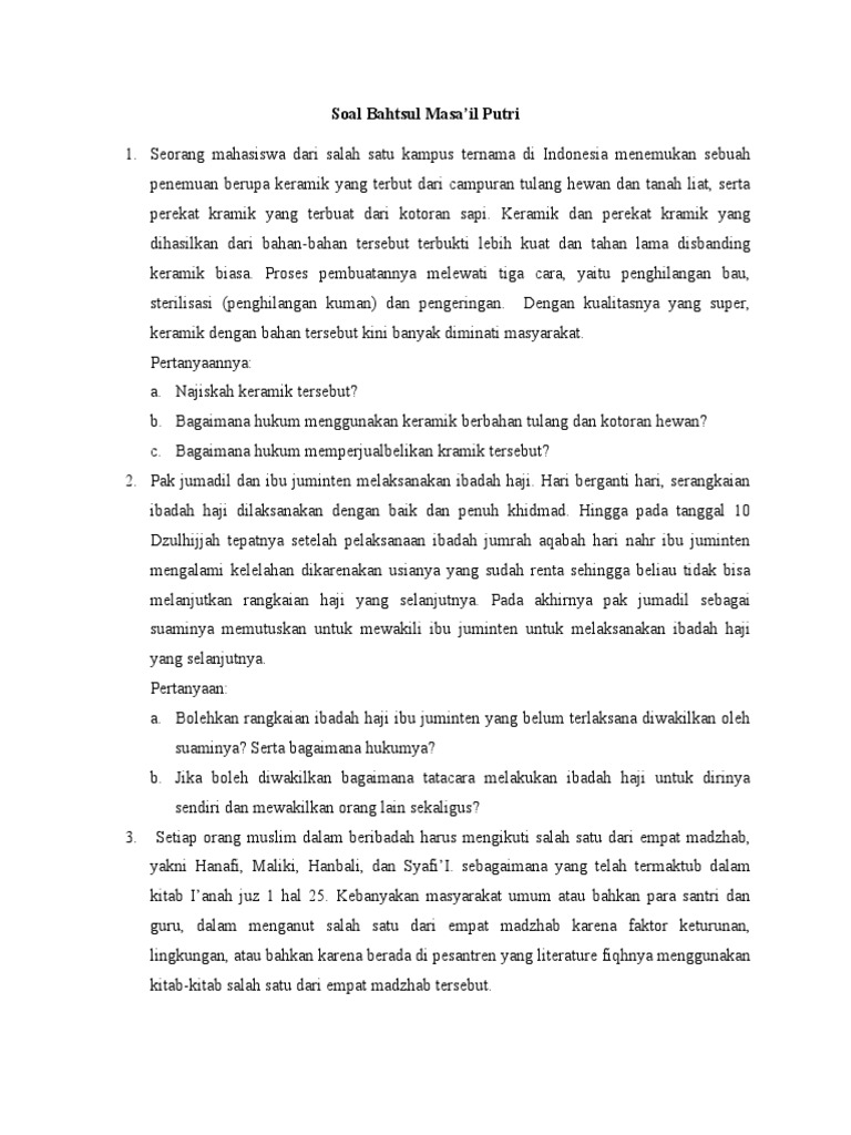 Contoh Soal Bahtsul Masail Fiqih | PDF