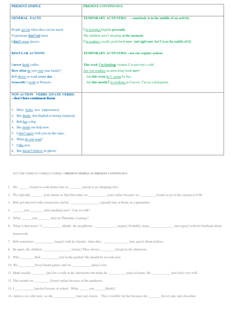 UNIT 1 P. 8 9 PR SIMPLE VS PR CONTINUOUS THEORY Step 1 | PDF