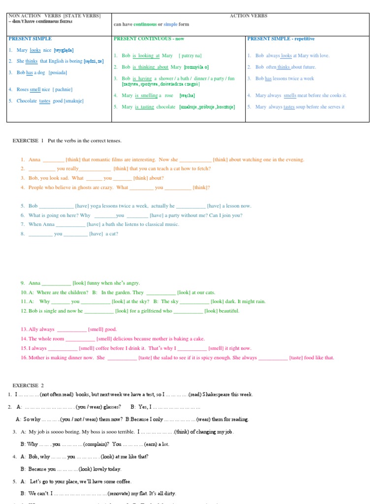 UNIT 1 P. 8 9 PR SIMPLE VS PR CONTINUOUS THEORY Step 2 | PDF