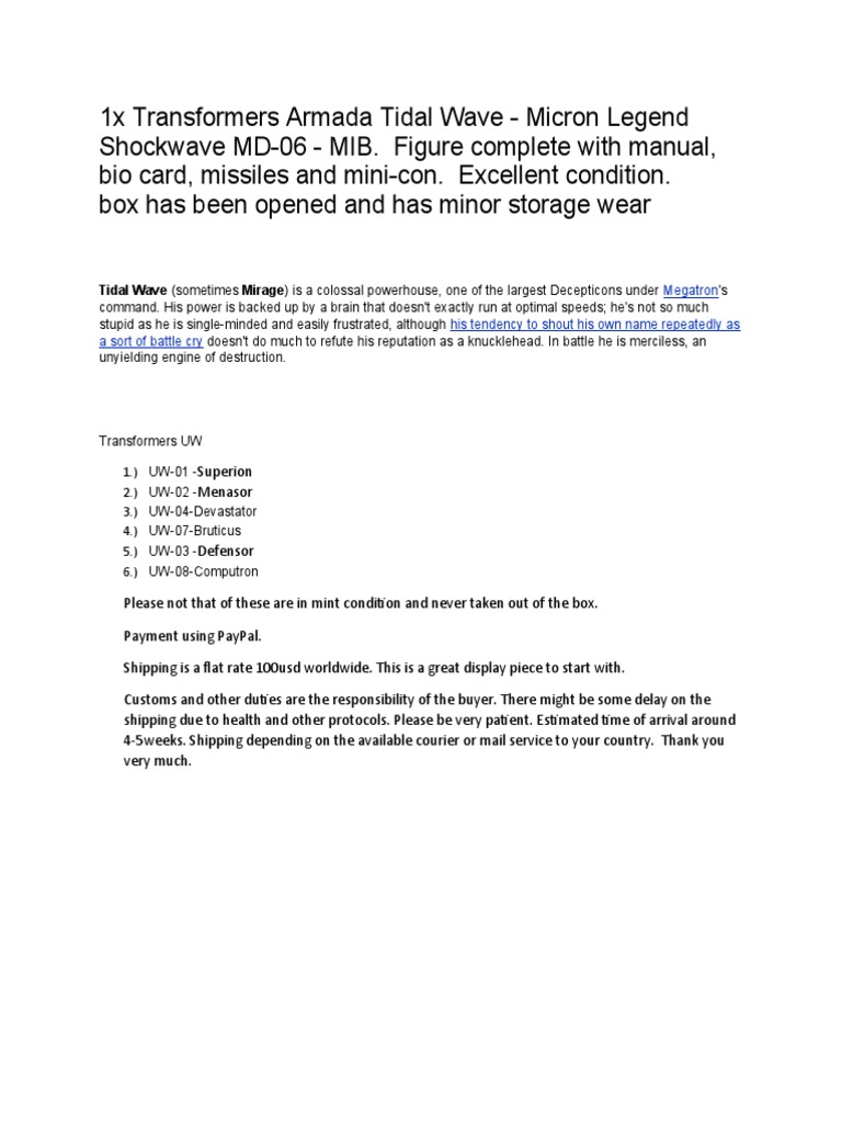 1x Transformers Armada Tidal Wave | PDF
