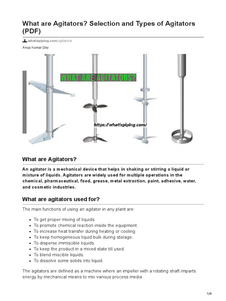 Types and Functions of Agitators | PDF | Liquids | Materials