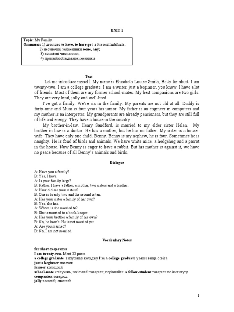 UNIT 1 My Family | PDF | Family