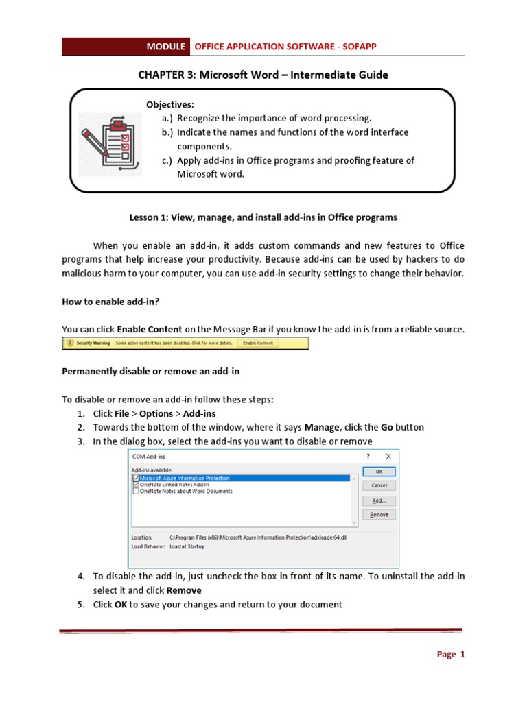 CHAPTER 3: Microsoft Word - Intermediate Guide: Objectives | PDF ...