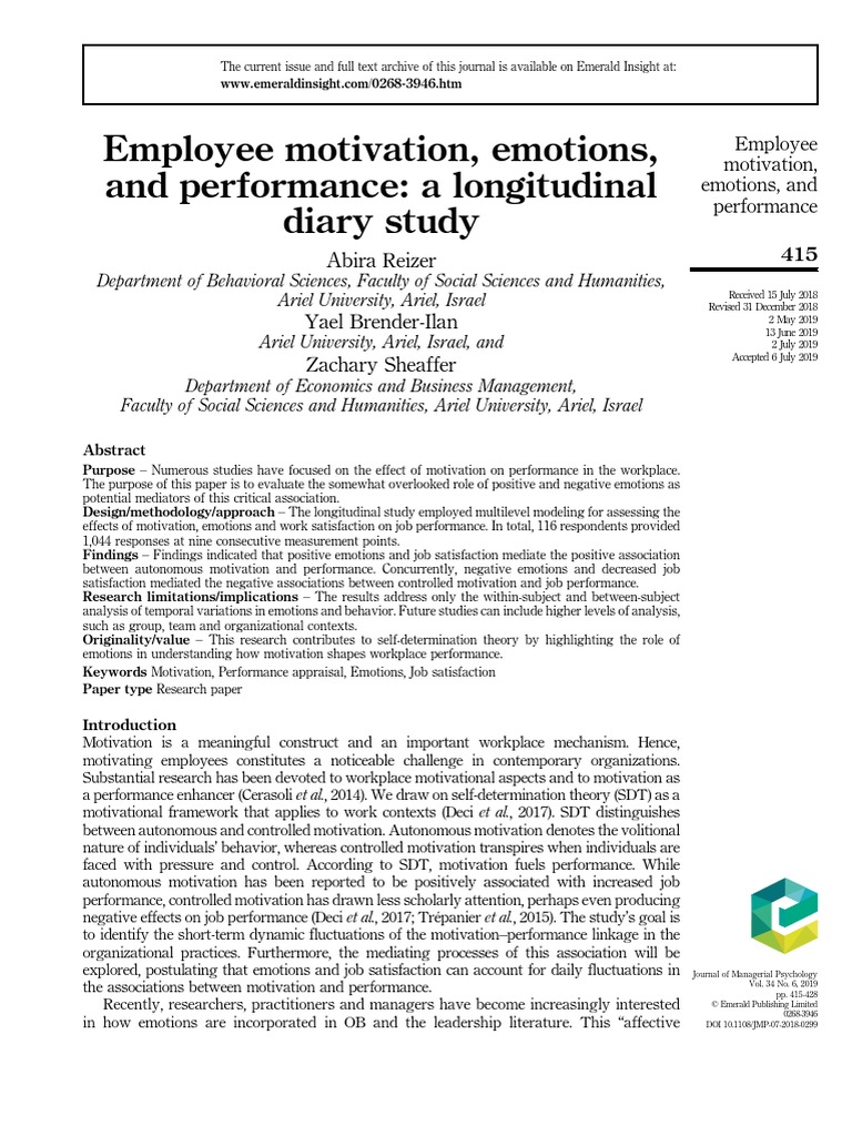 (EMERALD) Employee Motivation, Emotions, and Performance - A ...
