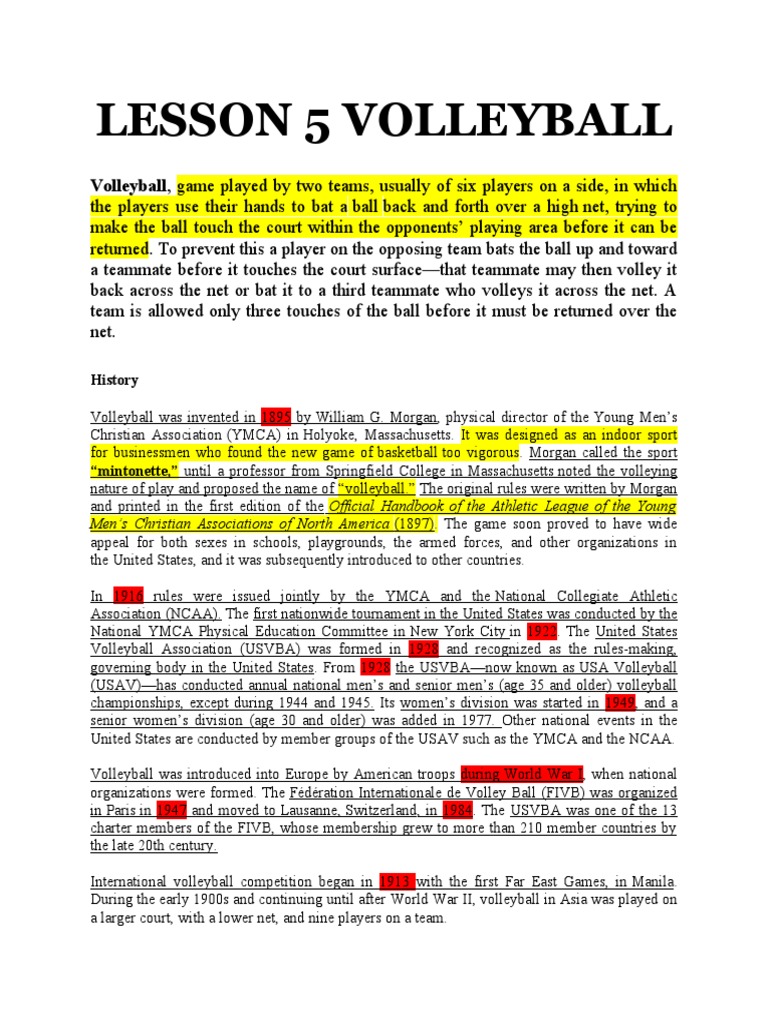 Lesson 5 Volleyball: Volleyball, Game Played by Two Teams, Usually of ...