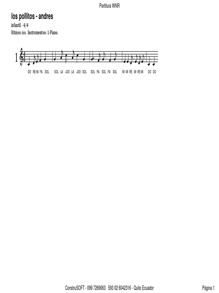 Partitura Infantil: Los Pollitos | PDF