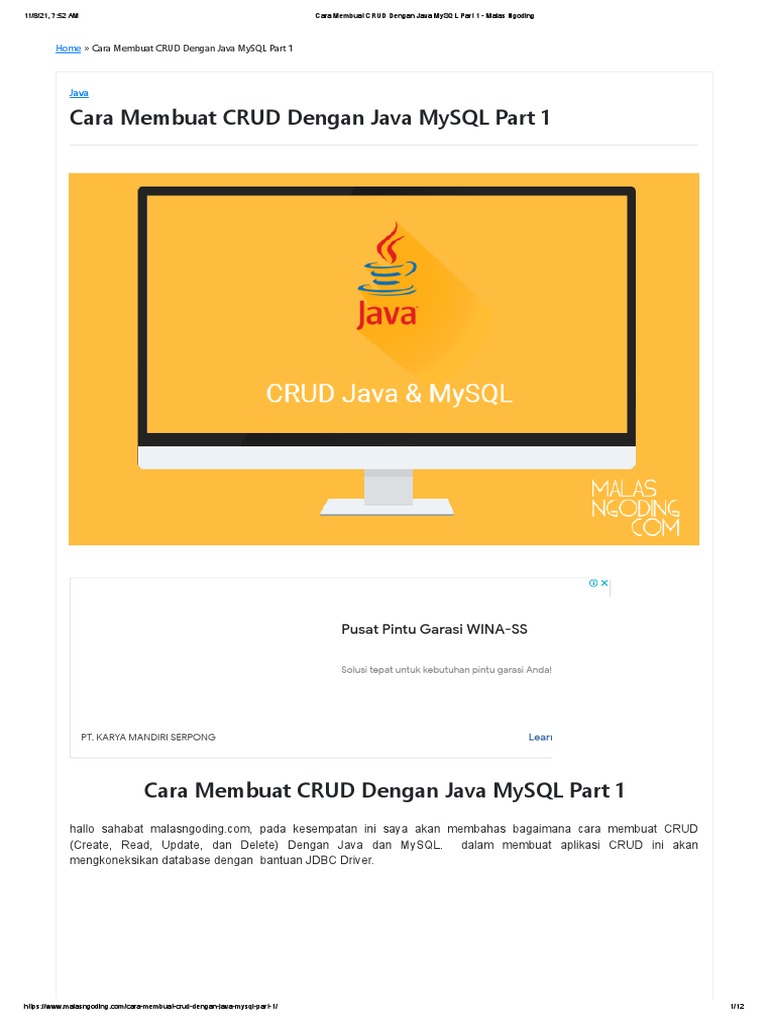 Cara Membuat CRUD Dengan Java MySQL Part 1 - Malas Ngoding | PDF