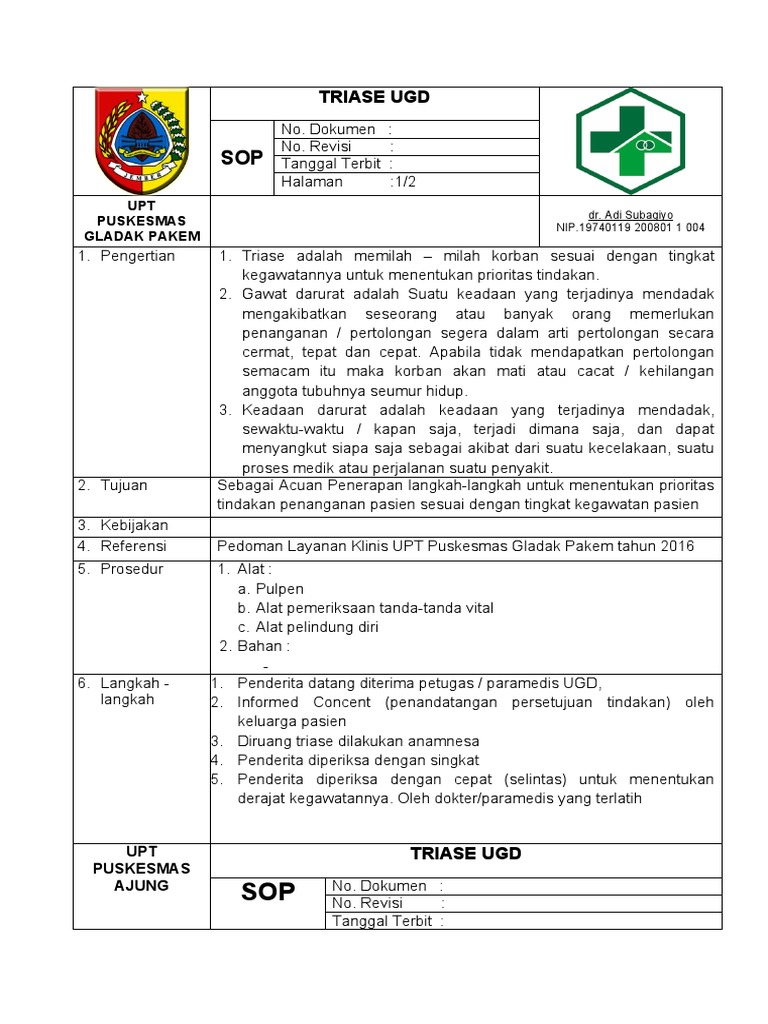 7.2.3 Ep 1 Sop Triase Ugd | PDF
