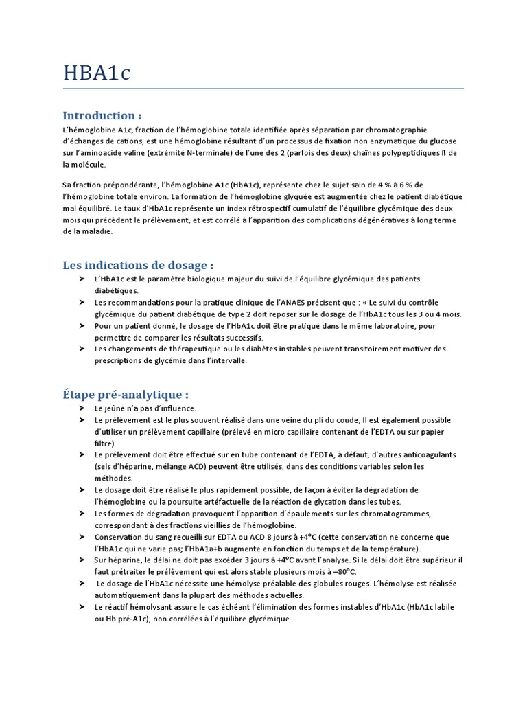 HbA1c : Guide Complet et Optimisé pour le Suivi Glycémique | PDF ...