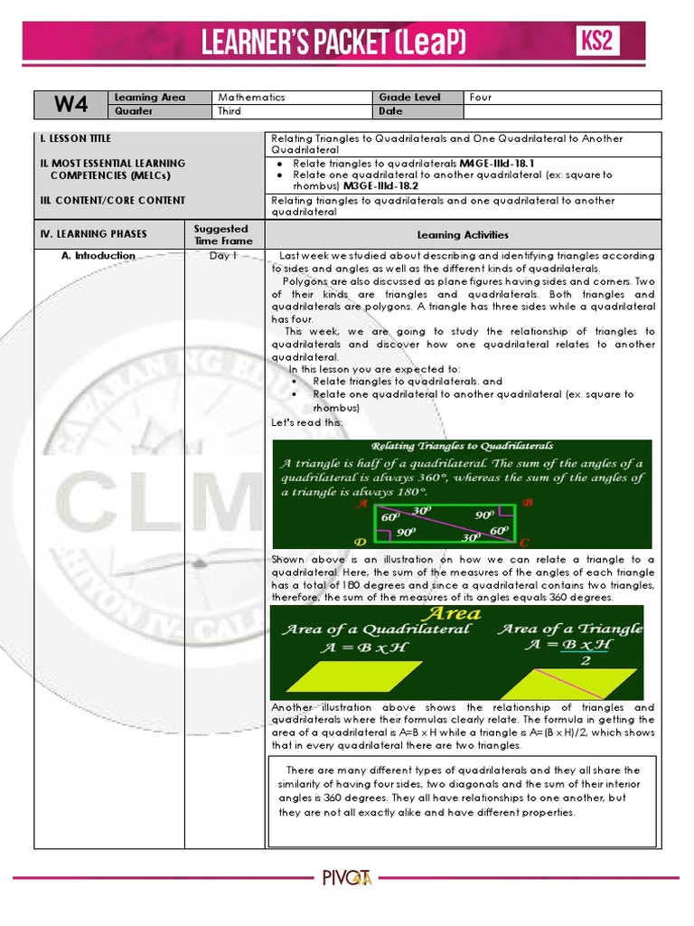 LeaP Math G4 Week 4 Q3 1 | PDF | Rectangle | Triangle