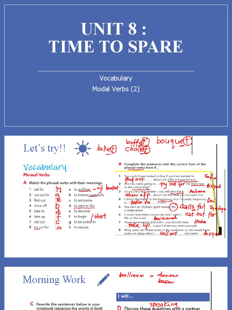 Unit 8 - TIME TO SPARE - Vocab and Mdal Verbs | PDF | Learning