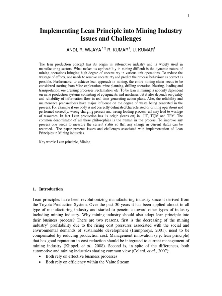 Implementing Lean Principle Into Mining Industry Issues and Challenges ...