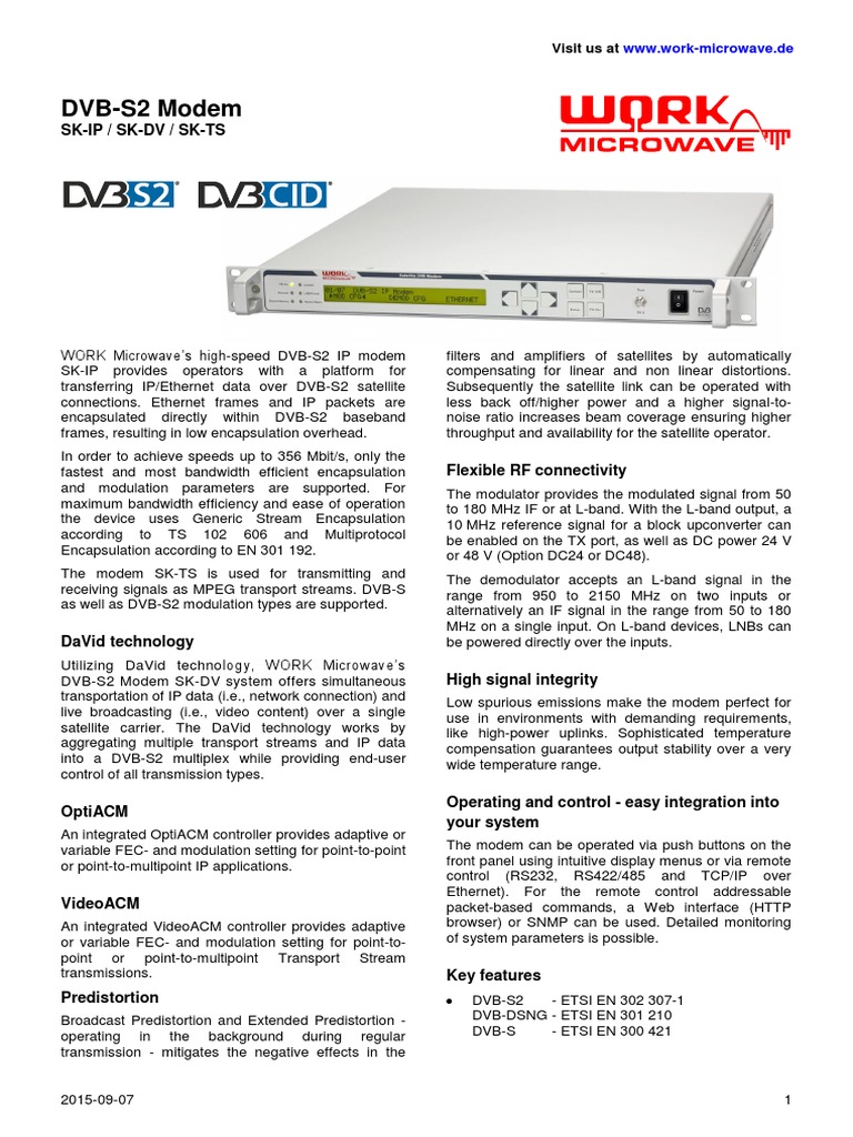 DVB-S2 Modem: Sk-Ip / SK-DV / Sk-Ts | PDF | Modulation | Network Packet