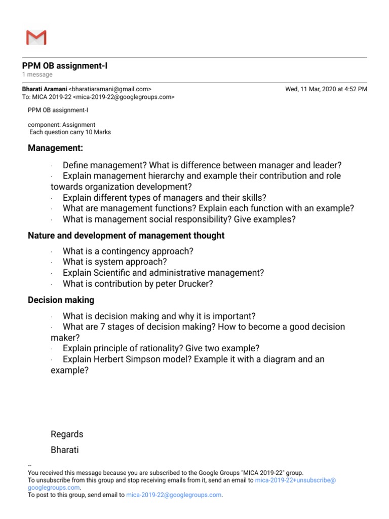 Gmail - PPM OB Assignment-I | PDF