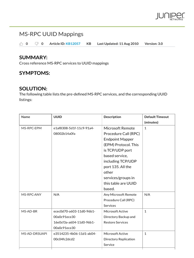 MS-RPC UUID Mappings - Juniper Networks | PDF | Microsoft Exchange ...