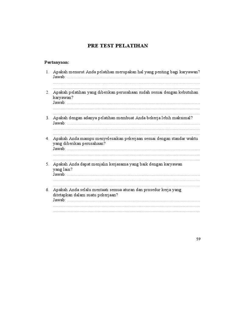 Kuesioner, Pre, Post Test Pelatihan | PDF