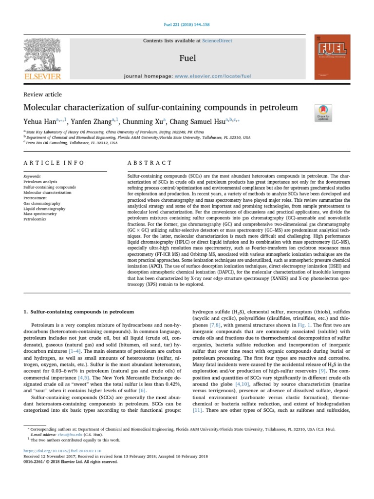 Yehua Han, Yanfen Zhang, Chunming Xu, Chang Samuel Hsu: Review Article ...