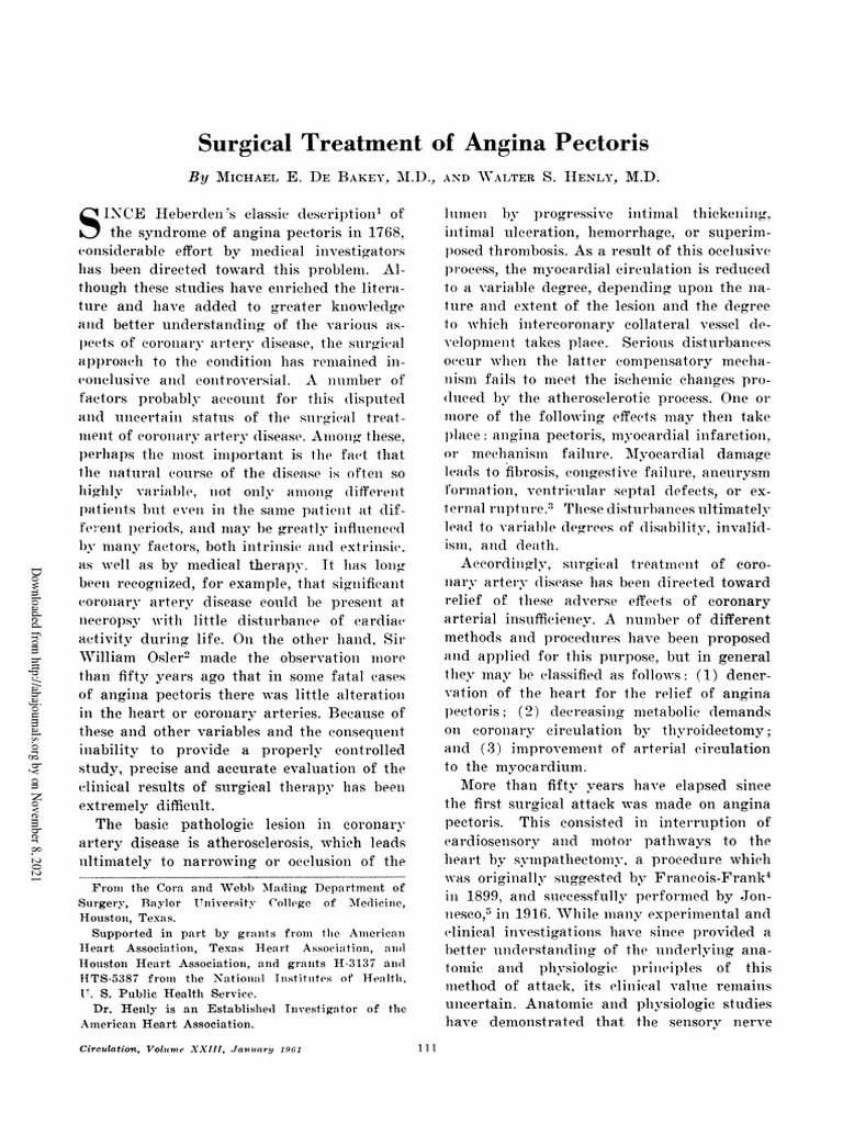 Surgical of Angina Pectoris: Treatment | PDF | Coronary Circulation ...