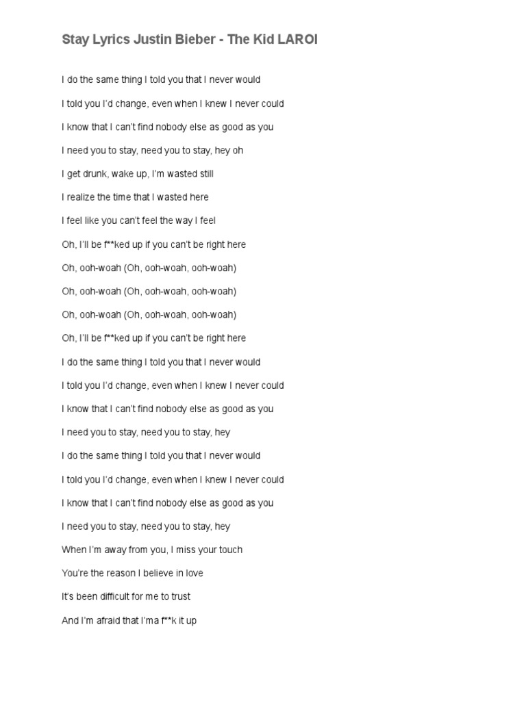 Stay Lyrics Justin Bieber - The Kid LAROI | PDF