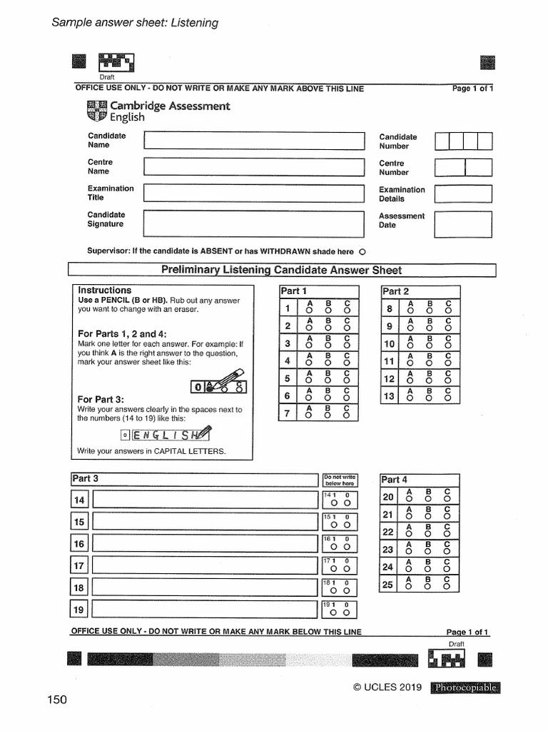 Listening Answer Sheet | PDF