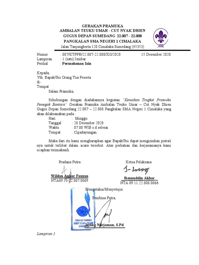 Surat Izin Orangtua Bantara (Daffa P.E XI-1) | PDF