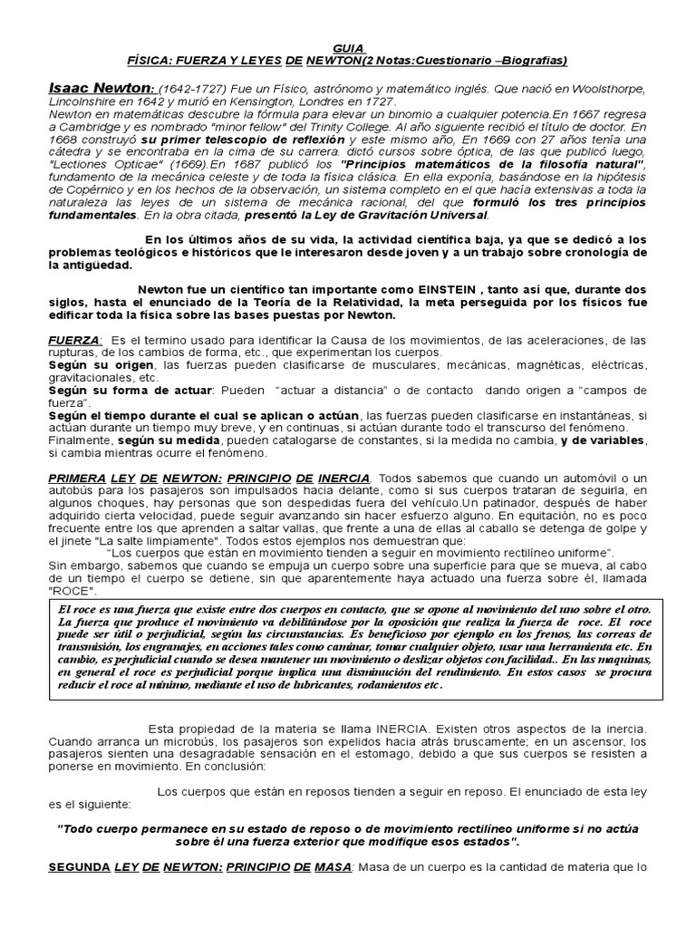 A Fuerza y Leyes de Newton | PDF | Las leyes del movimiento de Newton ...
