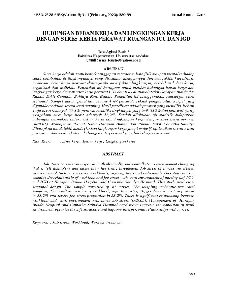 Hubungan Beban Kerja Dan Lingkungan Kerja Dengan S | PDF
