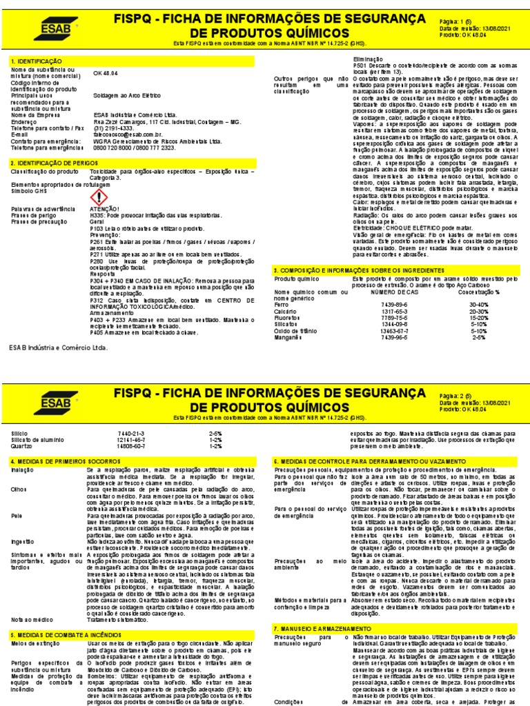 Fispq Eletrodo Ok 48-04 | PDF | Química | Queimadura