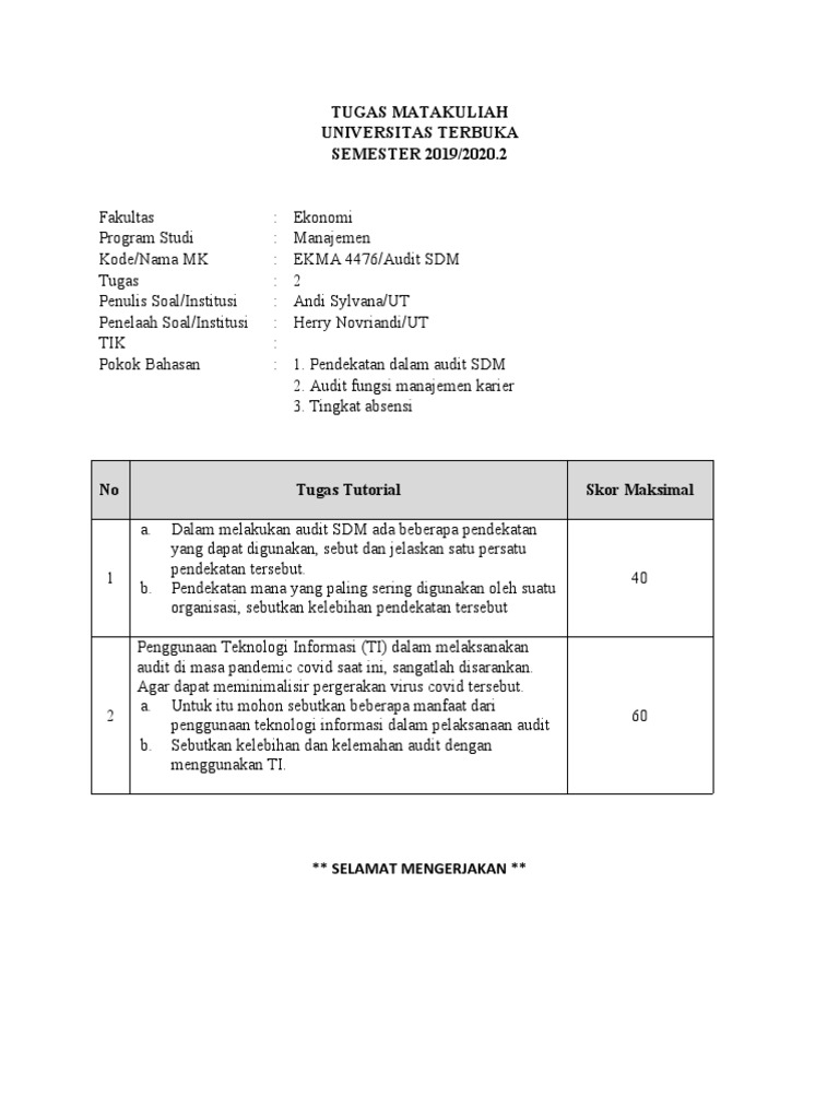 Tugas 2 Audit SDM 33 | PDF | Bisnis