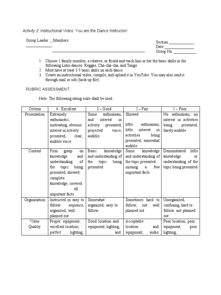 Activity 2. Instructional Video: You Are The Dance Instructor! | PDF
