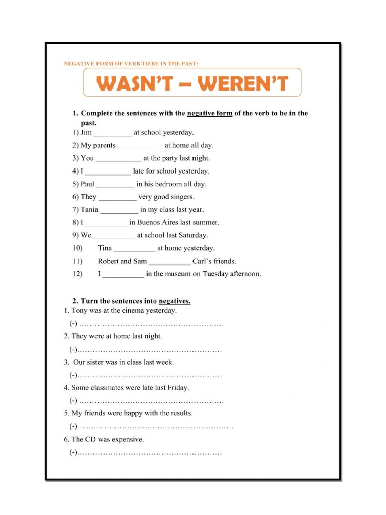 Wasnt Werent Exercise | PDF