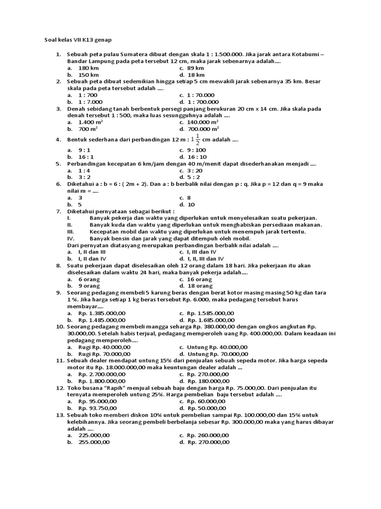 Soal Kelas VII K13 Genap | PDF | Metode & Bahan Ajar