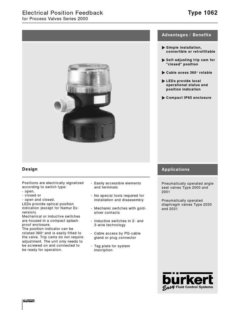 Electrical Position Feedback: Type 1062 | PDF | Switch | Electrical ...