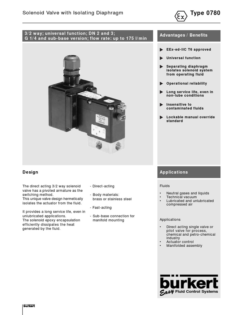 Solenoid Valve With Isolating Diaphragm: Type 0780 | PDF | Valve ...