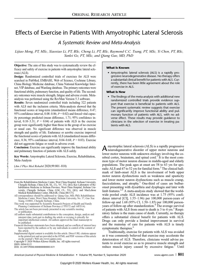 Exercise of Als | PDF | Amyotrophic Lateral Sclerosis | Systematic Review