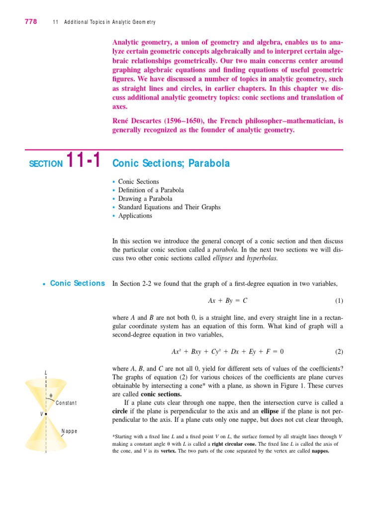 The Parabola Conic Section | PDF | Ellipse | Analytic Geometry