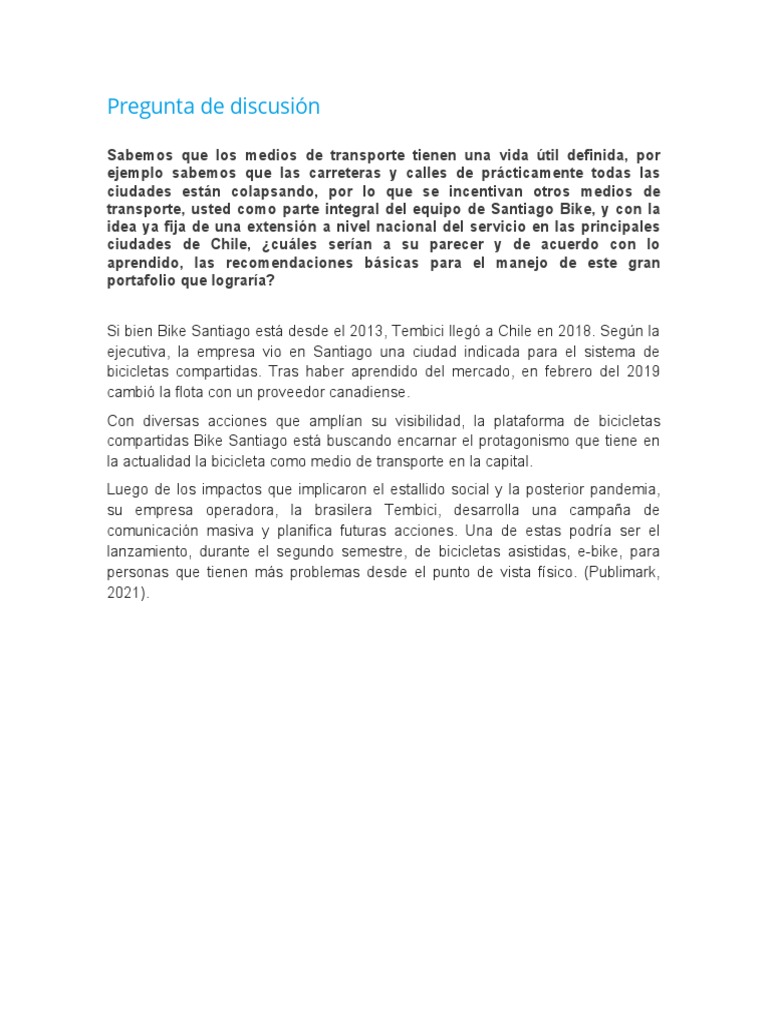Pregunta de Discusión | PDF | Santiago | Transporte