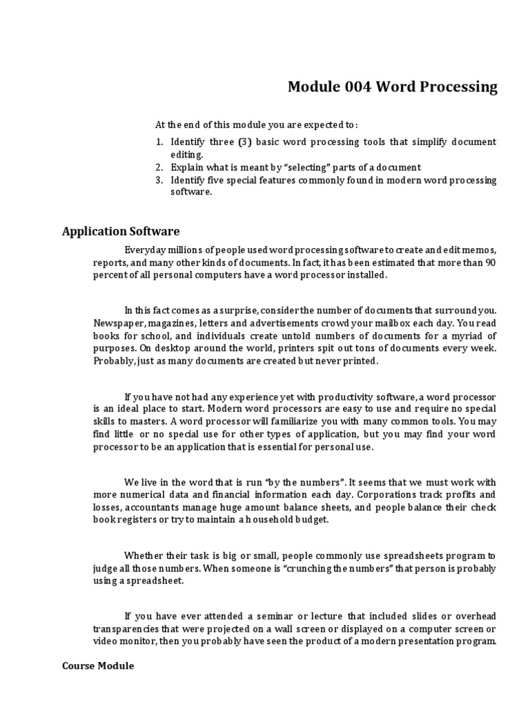 W5 - Word Processing - MODULE - PDF - 2 | PDF | Paragraph | Word Processor