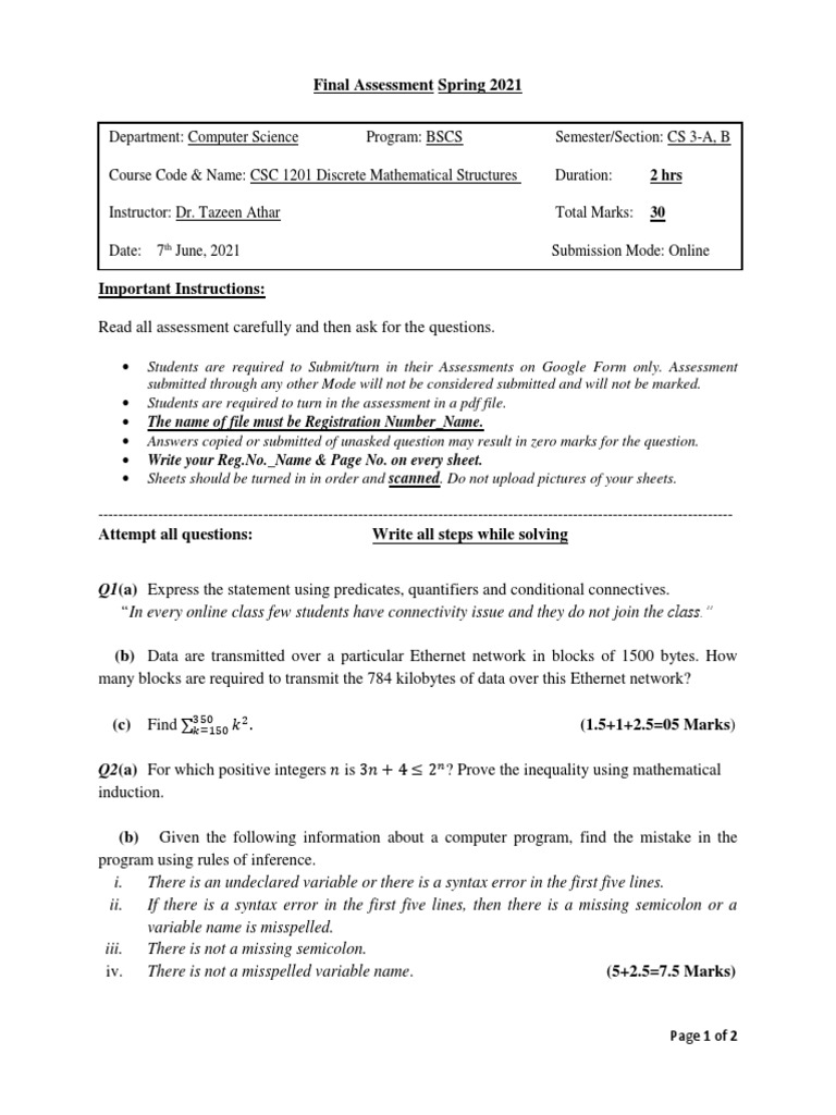 DMS Final Assessment 01 | PDF | Computing | Theoretical Computer Science