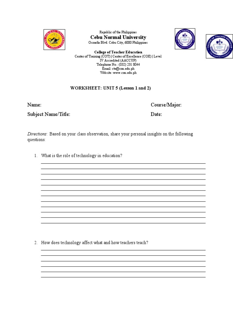 Worksheet Unit 5 (Lesson 1 and 2) | PDF